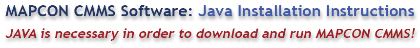 MAPCON CMMS Software Installation, JAVA Setup Page